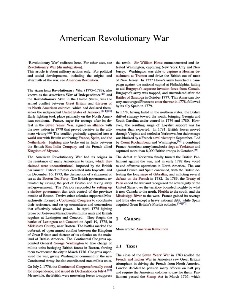 American Revolutionary War Overview | PDF | American Revolutionary War ...
