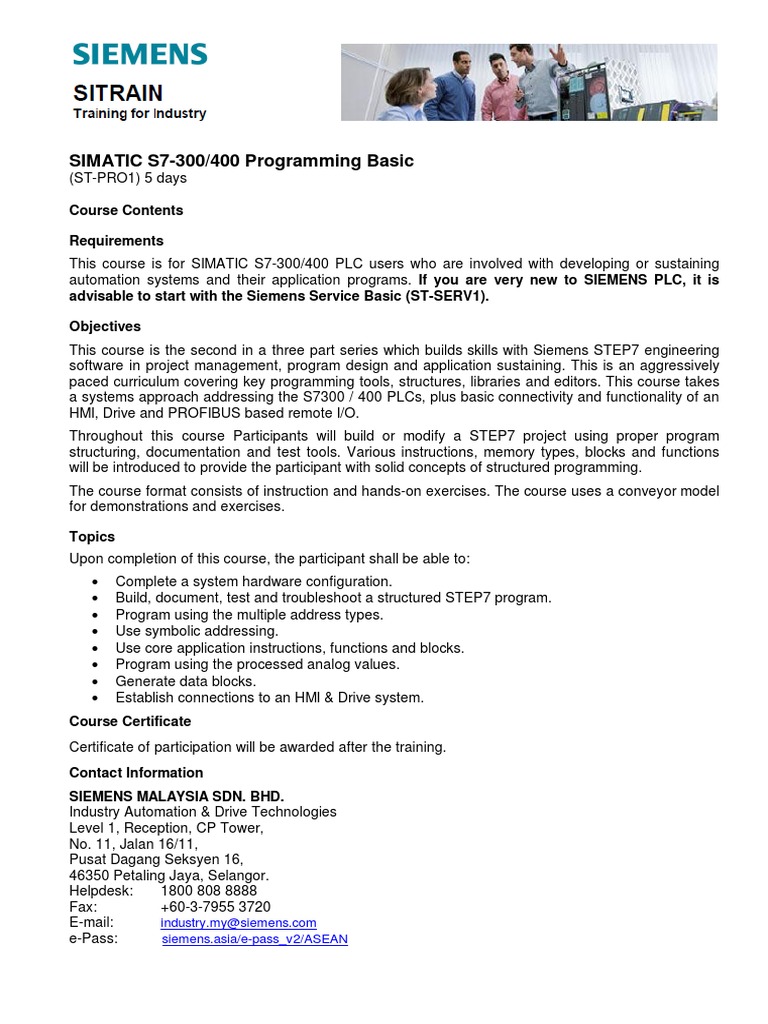 Siemens S7-300/400 PLC Programming Course | PDF | Programmable Logic ...