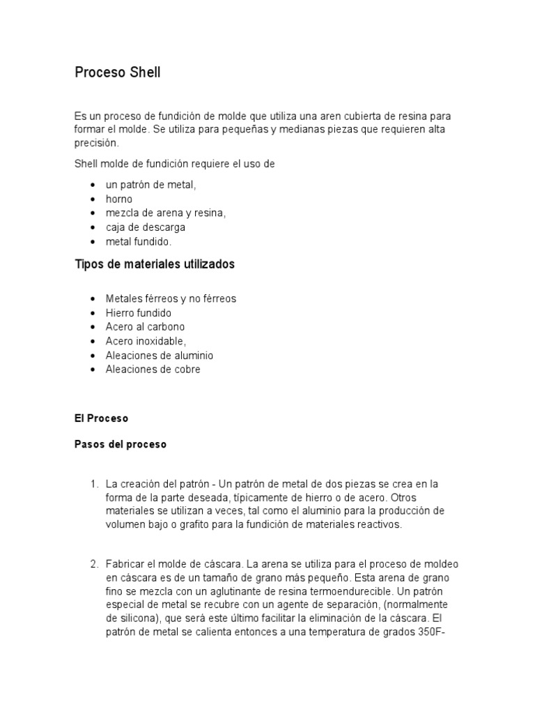 Proceso Shell | PDF | Fundición | Aluminio