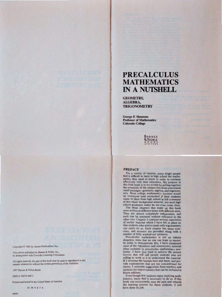 Precalculus Mathematics in A Nutshell Geometry, Algebra, Trigonometry ...