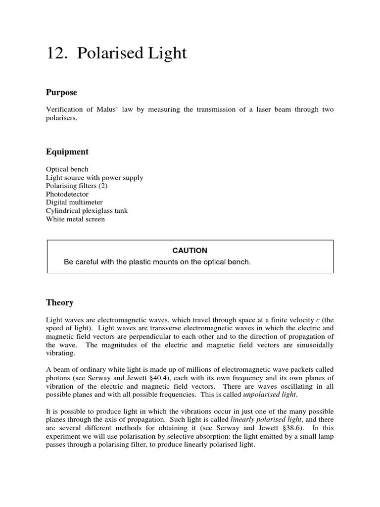 Polarized Light Experiment | PDF | Polarization (Waves) | Waves