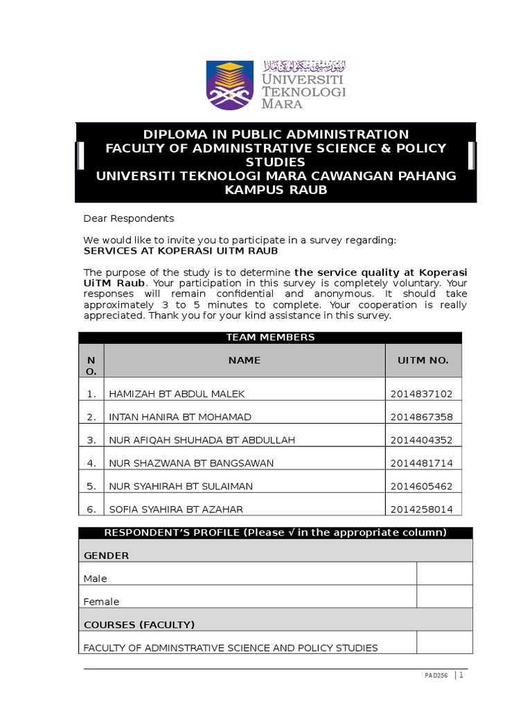 Questionnaire Survey - Service Quality | PDF | Action (Philosophy ...