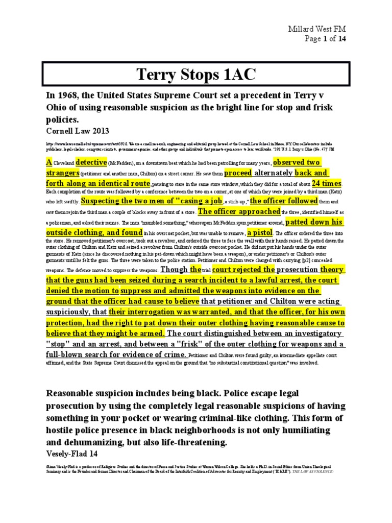 1AC Terry Stops | PDF | Stop And Frisk In New York City | Fourteenth ...