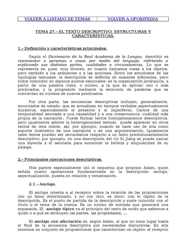 Estructura y características del texto descriptivo | PDF | Verbo ...
