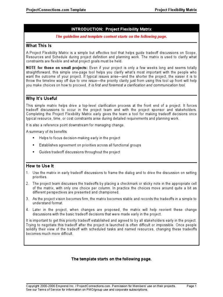 Project Flexibility Matrix | Trade Off | Economies