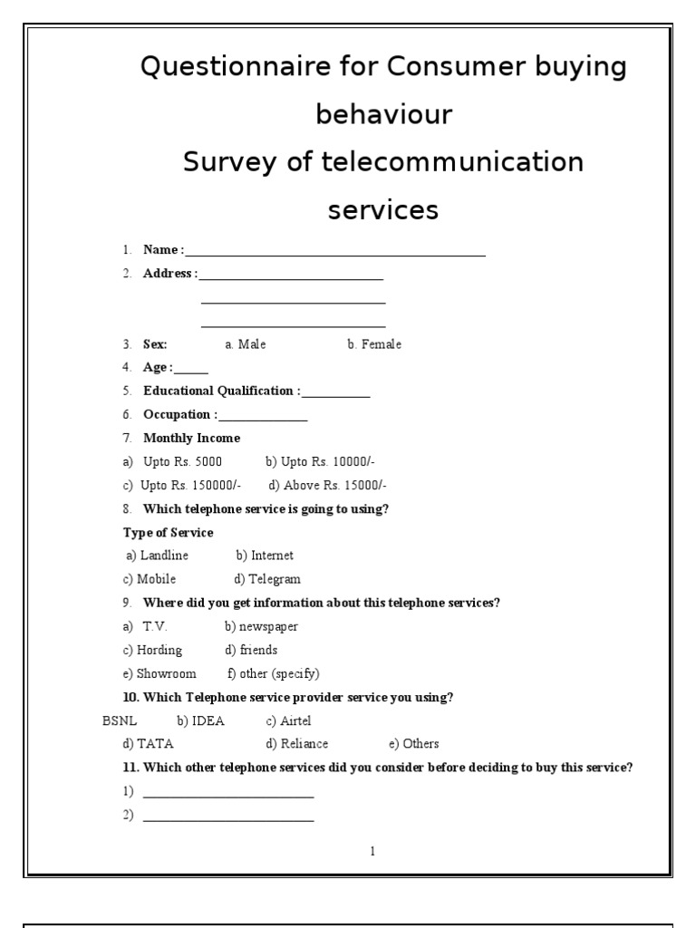 Consumer Buying Behavior Questionnaire | PDF | Information And ...