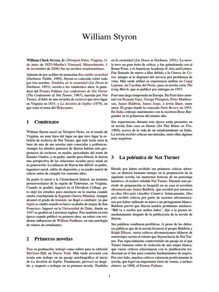Vida y obras de William Styron | PDF | Libros