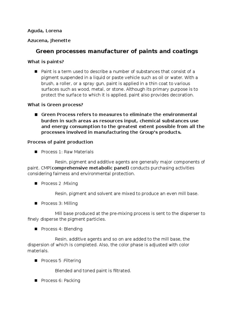 Green Processes Manufacturer of Paints and Coatings | PDF | Paint ...
