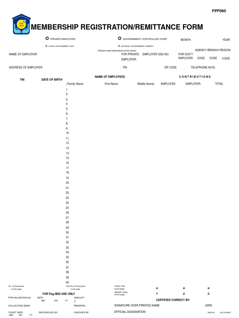 Registration and Remittance Form for Pag-IBIG Fund Contributions | PDF ...