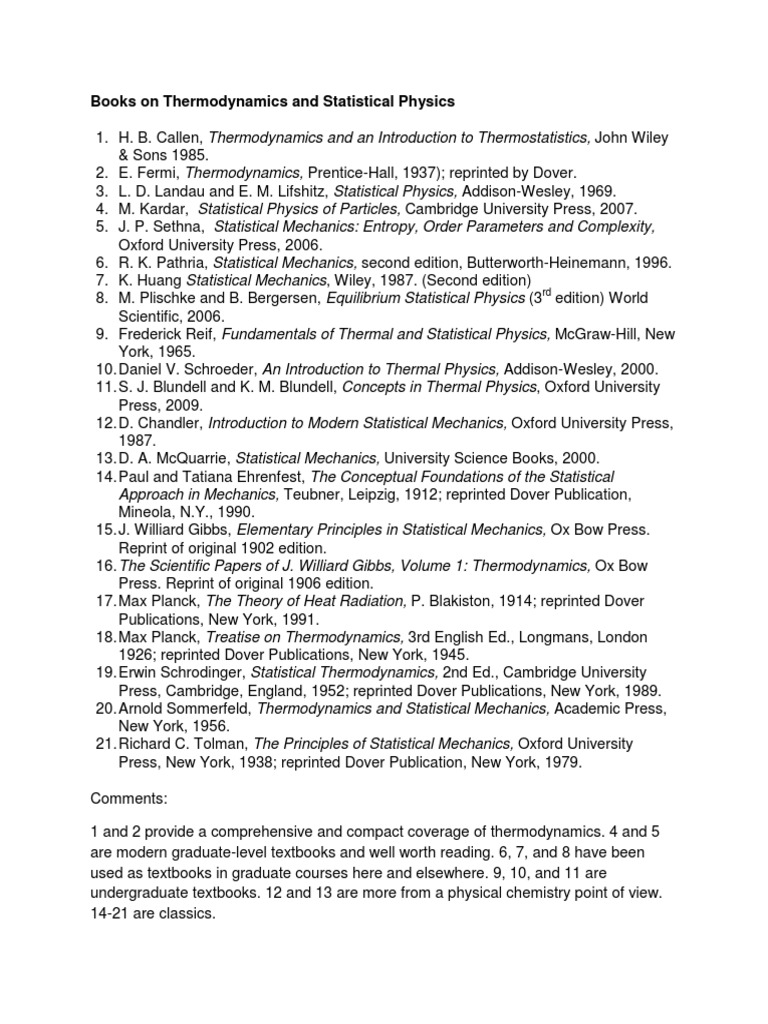 Essential Books on Thermodynamics & Statistical Physics | PDF