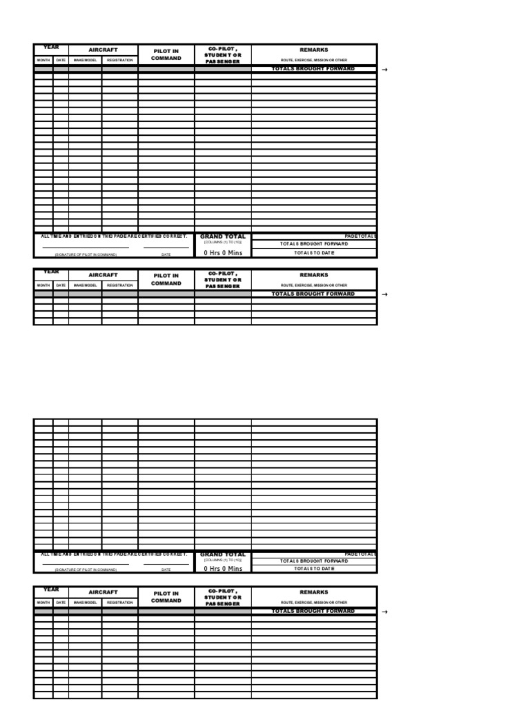 Pilot Logbook Template | PDF | Instrument Flight Rules | Aviation