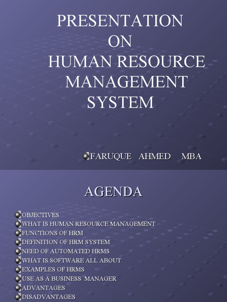 Presentation ON Human Resource Management System: Faruque Ahmed Mba ...