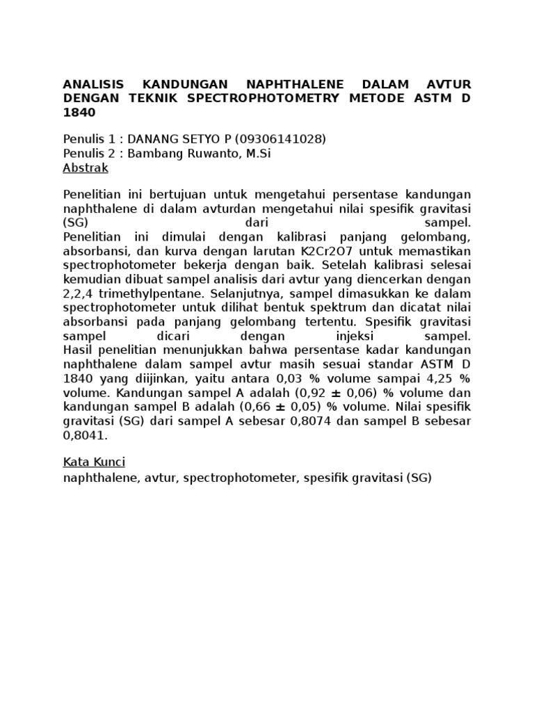 Analisis Kandungan Naphthalene Dalam Avtur Dengan Teknik ...