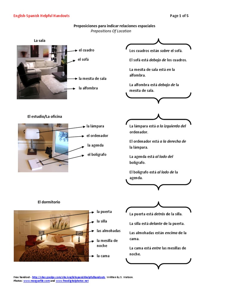 Preposiciones para Indicar Relaciones Espaciales - Prepositions of ...