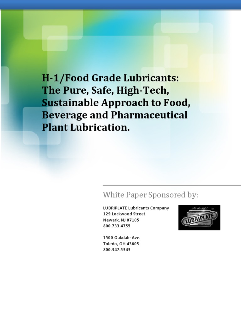 H-1 Food Grade Lubricants | PDF | Food And Drug Administration | Motor Oil