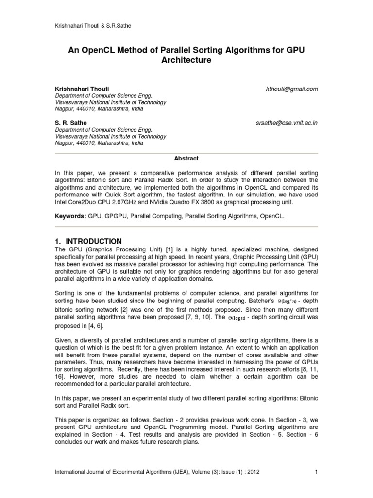 OpenCL Parallel Sorting on GPU | PDF | Parallel Computing | Graphics Processing Unit
