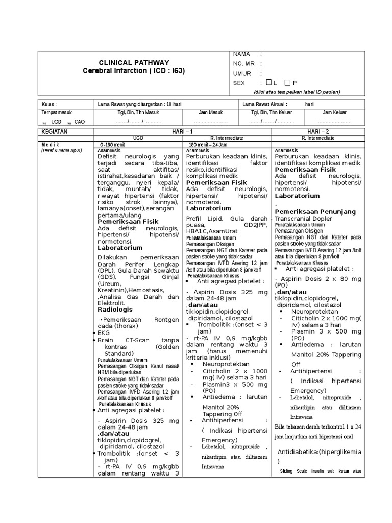 Clinical Pathway Stroke Infark | PDF