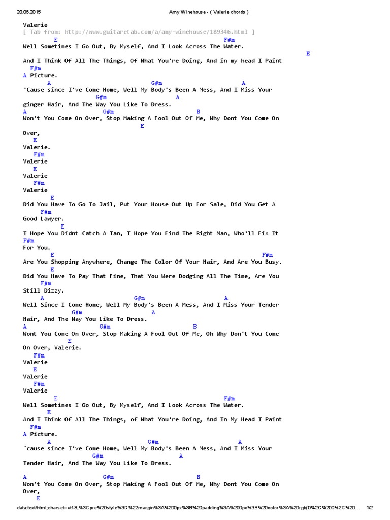 Valerie Chords Guitar