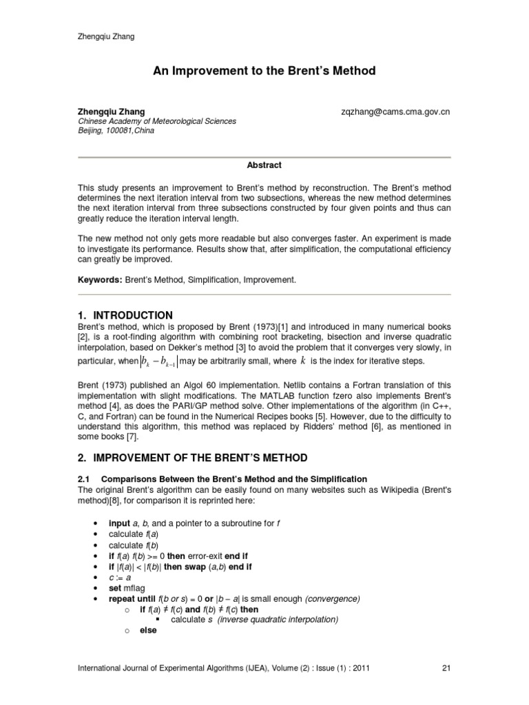 An Improvement To The Brent's Method | PDF | Mathematics Of Computing ...