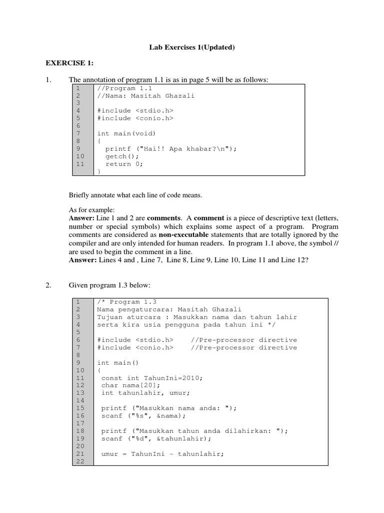 Lab Exercises 1 | PDF | Area | Algorithms