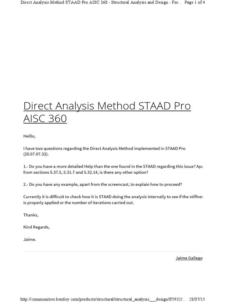 Stability Analysis - Direct Analysis Method - Staad Pro AISC 360 | Download Free PDF ...