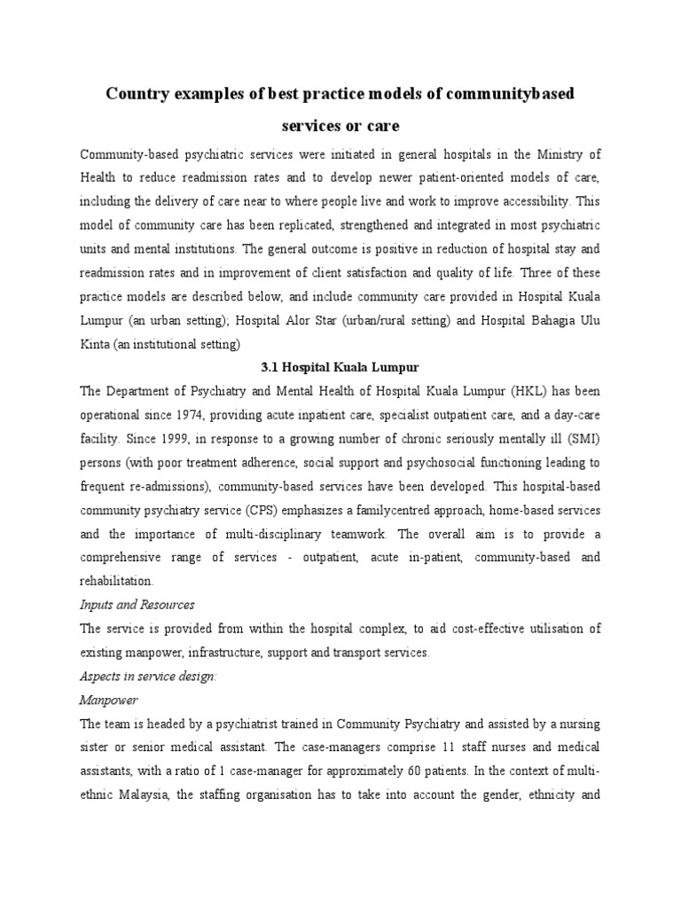 Country Examples of Best Practice Models of Community Based | PDF ...