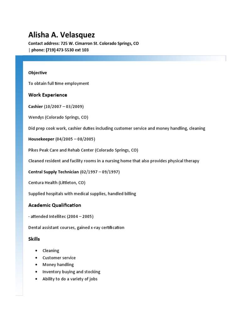 Alisha Velasquez: Employment Resume | PDF