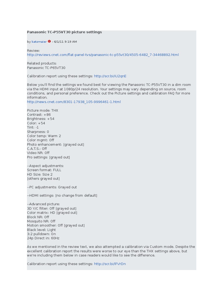 VT30 Ideal Picture Settings | PDF | Hue | Magenta