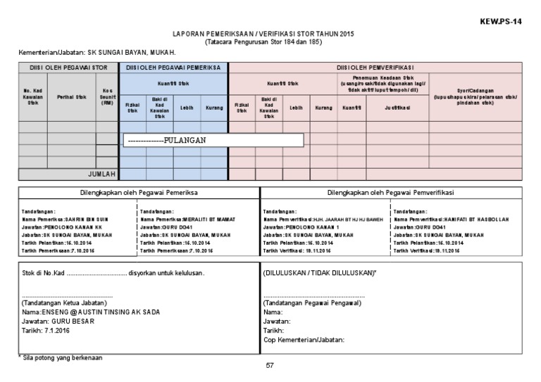 10.LAMPIRAN KEW - ps-14 (Laporan Pemeriksaan Verifikasi Stor | PDF
