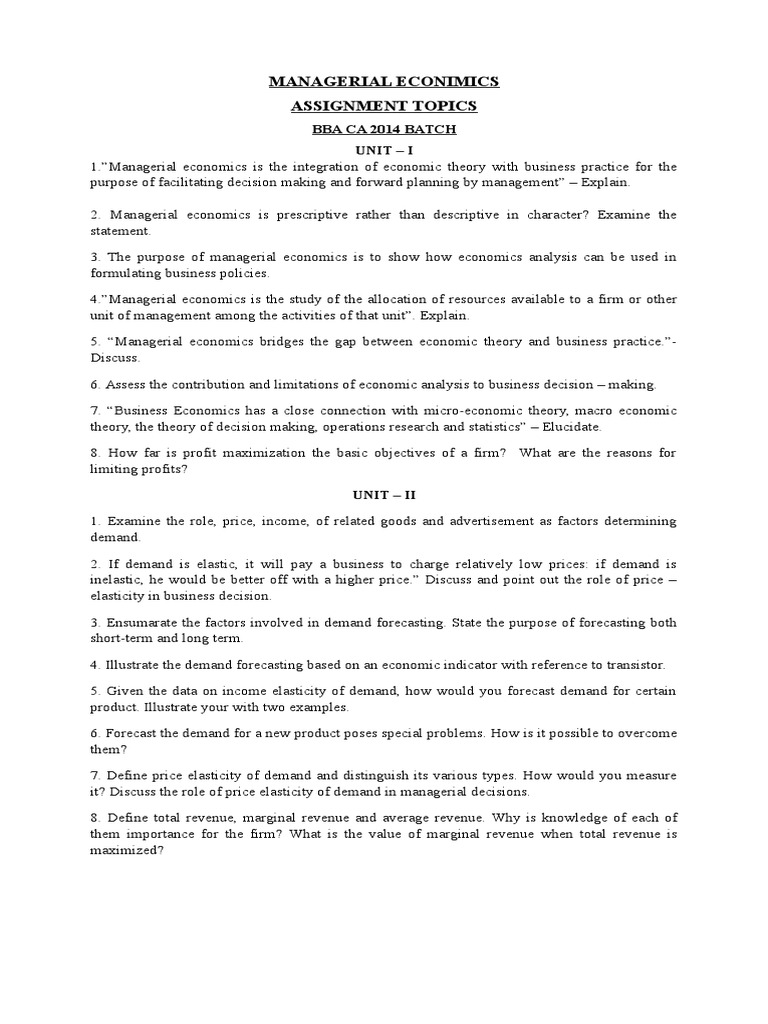 Managerial Economics Assignment Topics | PDF | Production Function ...