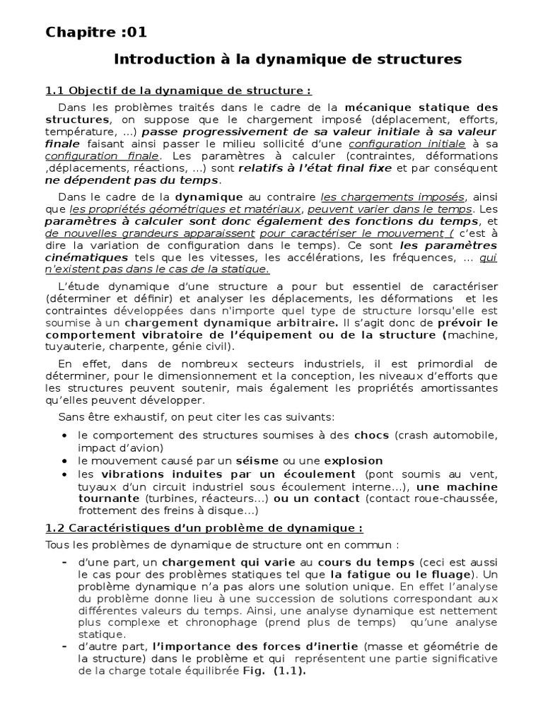 D Introduction À La Dynamique de Structures | PDF | Flexion (matériau ...