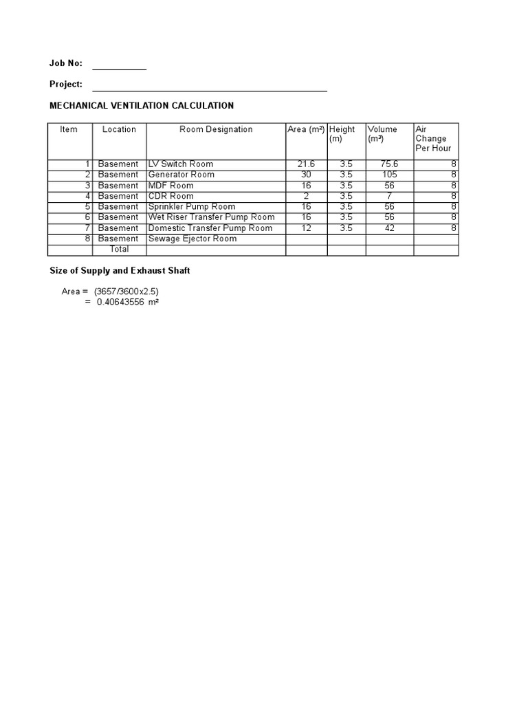 Basement Mechanical Ventilation Calculations | PDF
