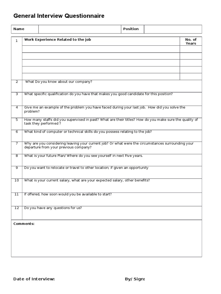 04-General Interview Questionnaire | PDF