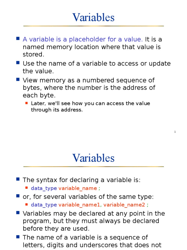 Variables: A Variable Is A Placeholder For A Value | PDF | Variable ...