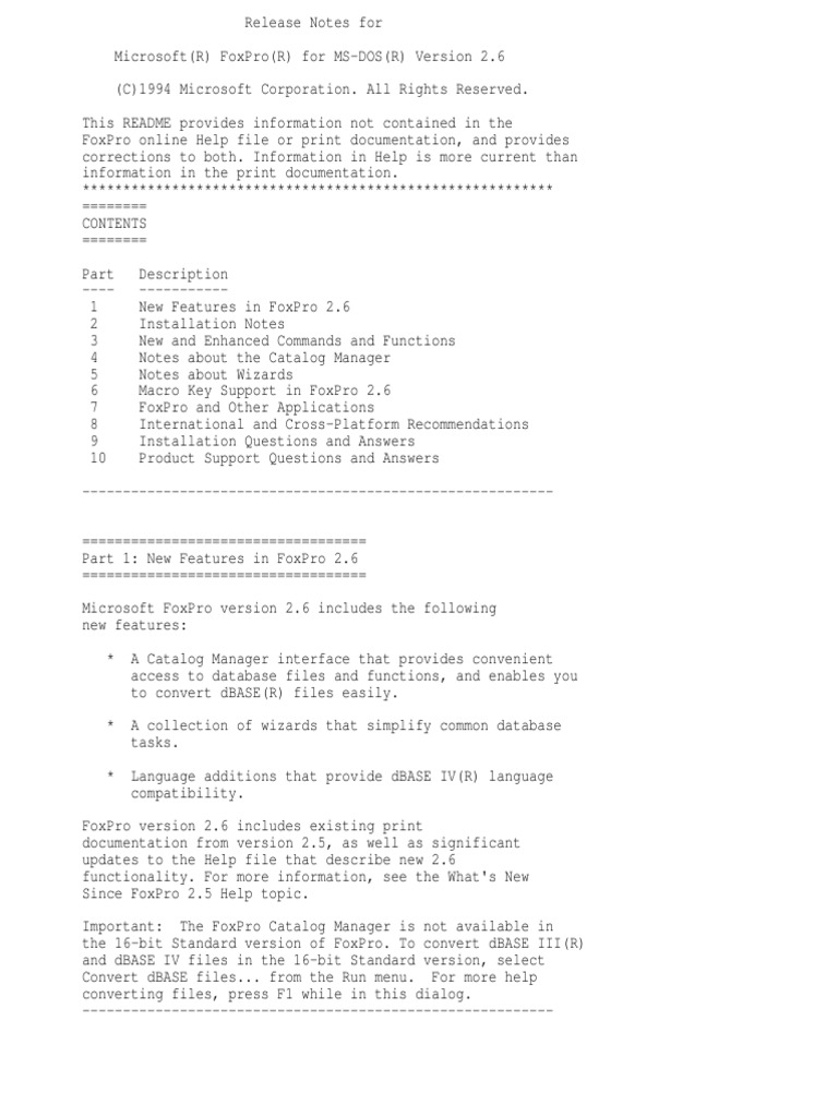 Foxpro 2.6 Readme | Download Free PDF | Installation (Computer Programs) | Command Line Interface