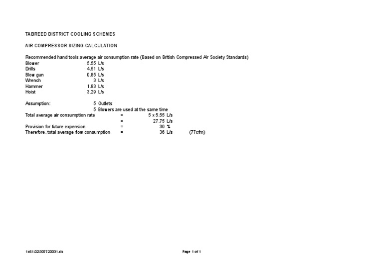 Air Compressor Sizing Calculation Guide | PDF