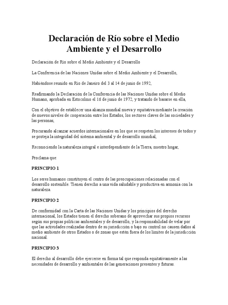 Declaración de Río Sobre El Medio Ambiente y El Desarrollo | PDF ...