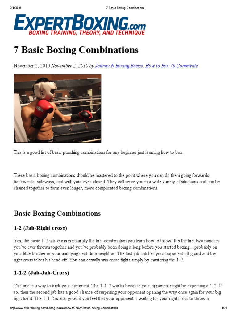 7 Basic Boxing Combinations | PDF | Muay Thai | Combat