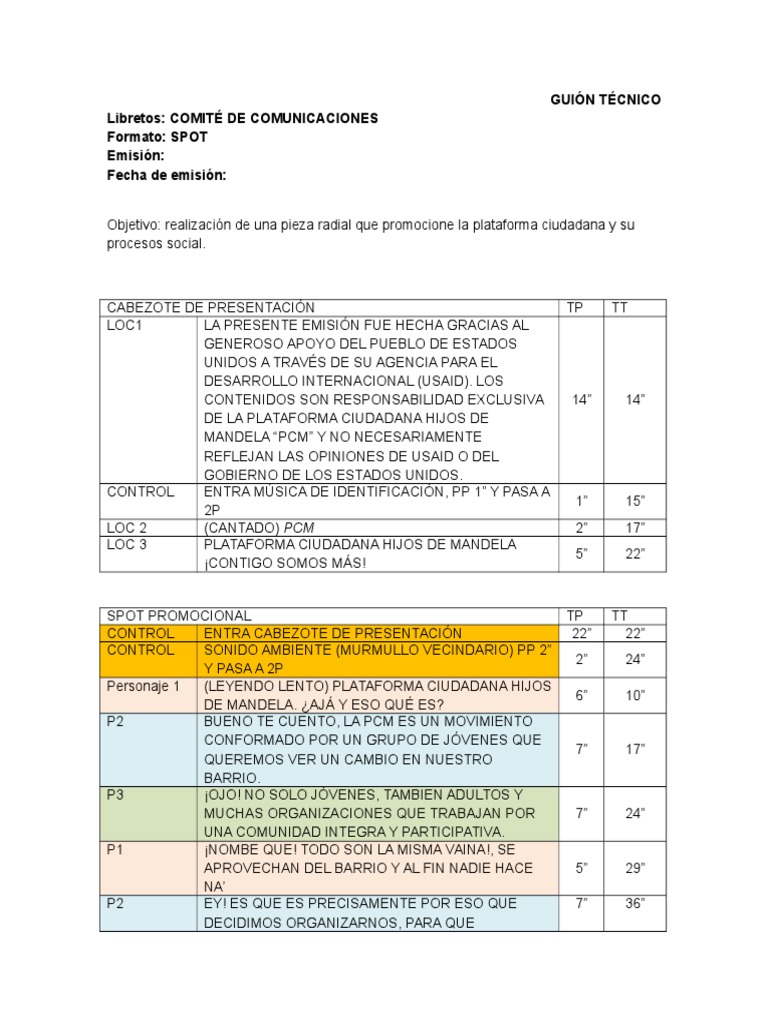 Guión Técnico Programa Radial | PDF