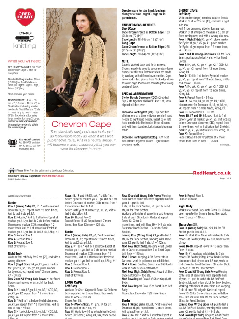 Chevron Cape: Knitting | PDF | Knitting | Gauge (Knitting)