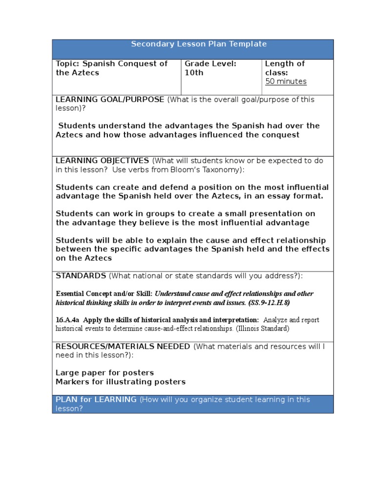 Aztec Spanish Lesson | PDF | Inquiry Based Learning | Educational ...