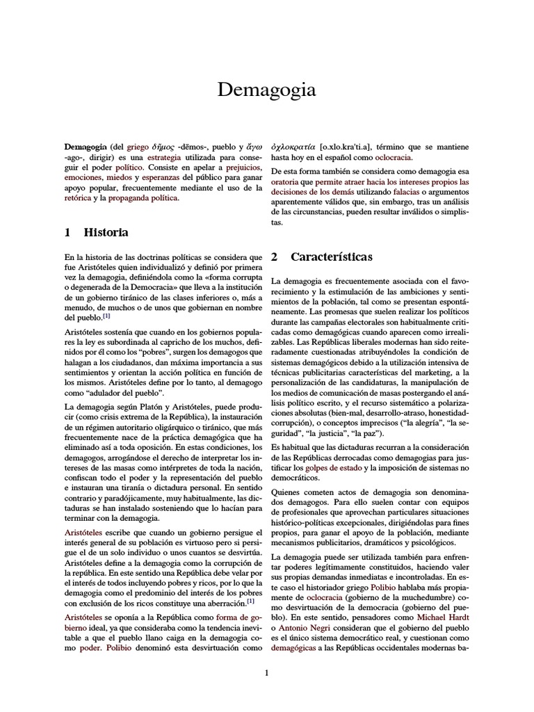 Historia y Características de la Demagogia | PDF | Ciencias Políticas ...
