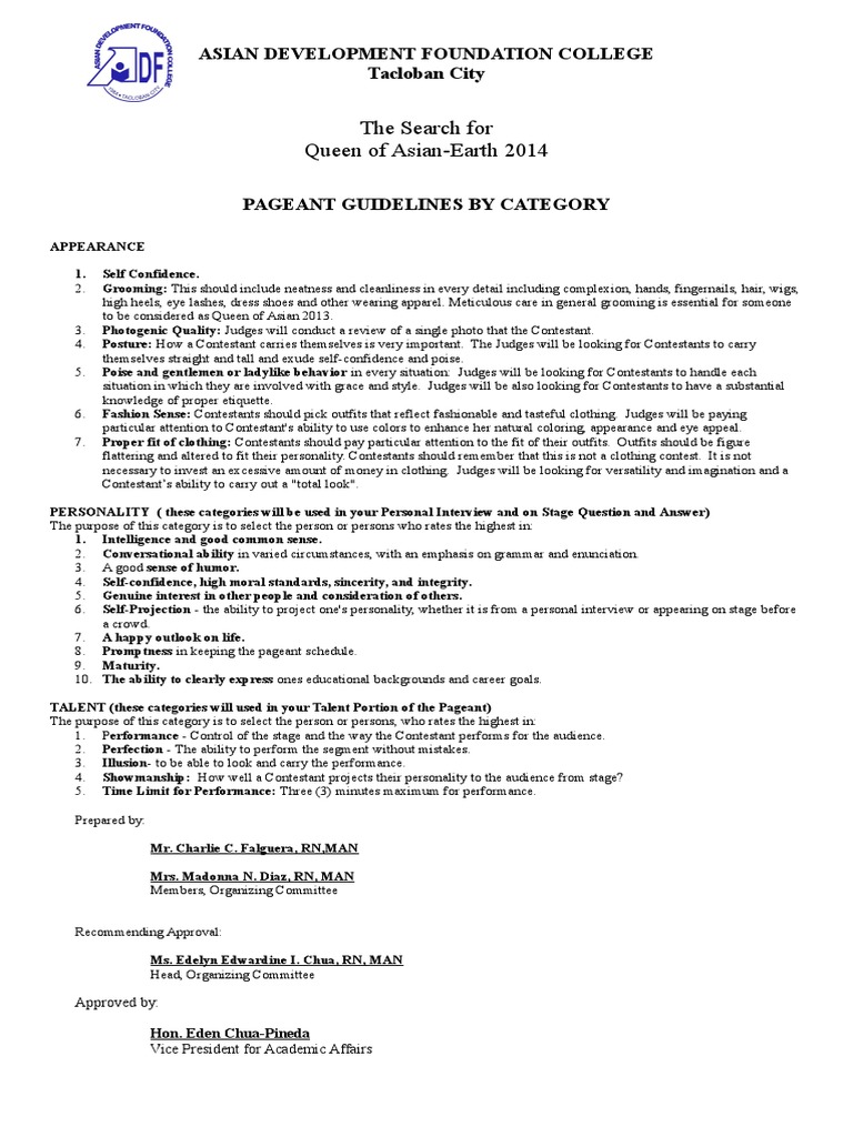 Pageant Guidelines by Category | PDF | Clothing