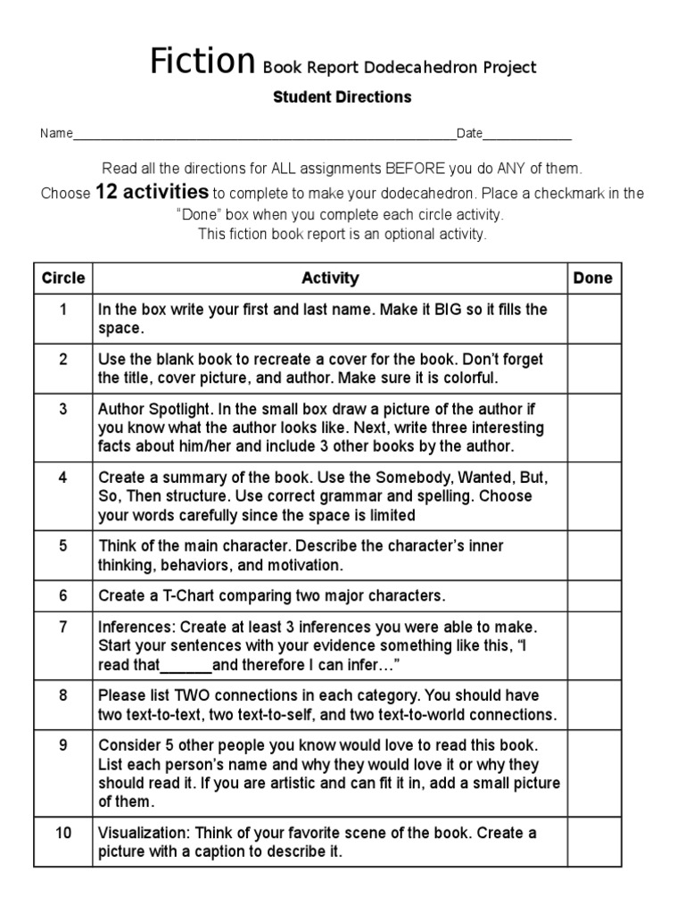Dodecahedron Template Book Report