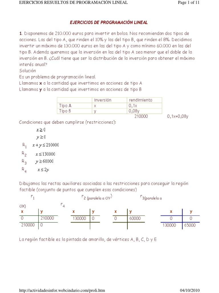 Ejercicios de Programacion Lineal | PDF | Programación lineal | Enseñanza de matemática