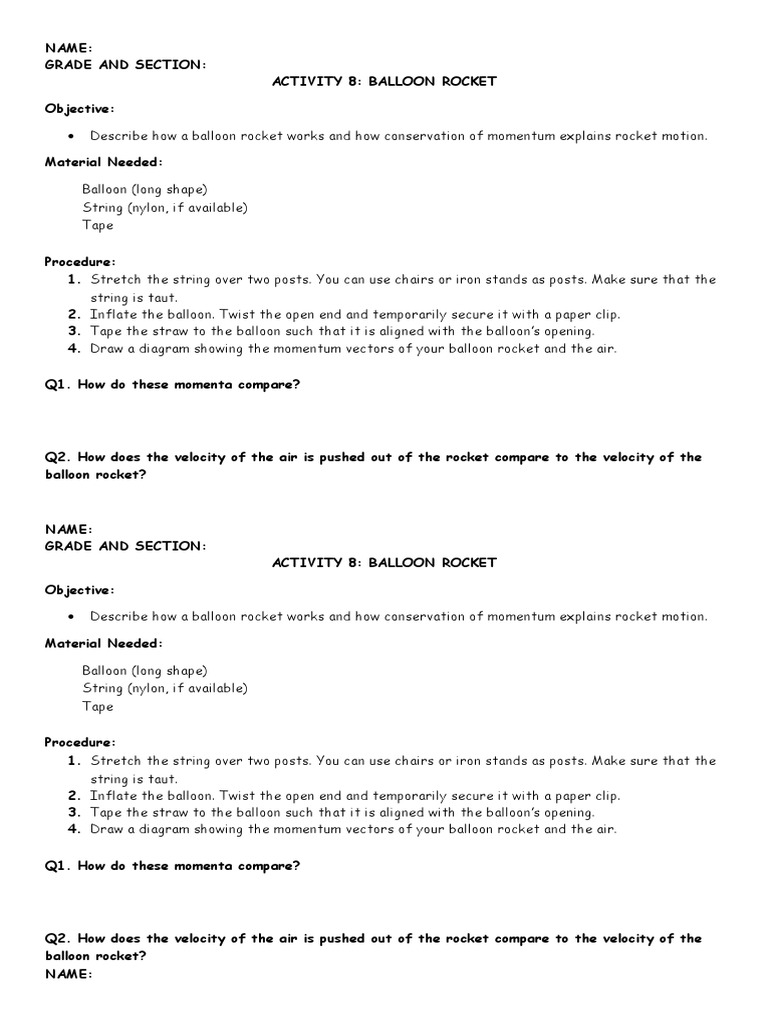 Understanding Rocket Propulsion Through a Balloon Rocket Experiment ...