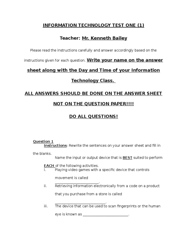 Information Technology Test One | PDF | Computer Data Storage | Disk ...