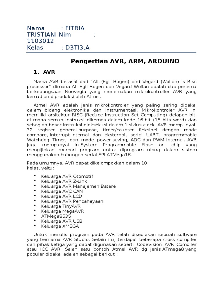 Pengertian AVR ARM ARDUINO 1. AV | PDF