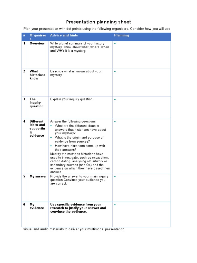 Presentation Planning Sheet | PDF