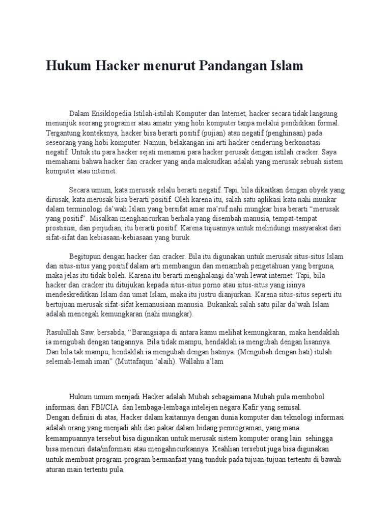 Hukum Hacker Menurut Islam | PDF | Ilmu Sosial